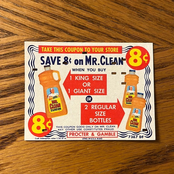 Vintage | Other | Vtg 6s Mr Clean 8c Keypunch Coupon Advertisement ...